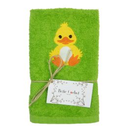 Prosop brodat, Verde, 30x50 cm, 100% bumbac, Buticcochet, cu motive de ...